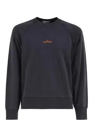 Stone Island Cotton Crew Neck Sweatshirt With Oversized Compass Back Print - Blue