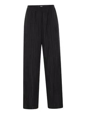 Brunello Cucinelli Pinstriped Sequined Elasticated Waist Trousers - Blue
