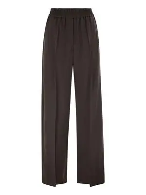 Brunello Cucinelli Stretch Virgin Wool Wide-leg Trousers - Brown