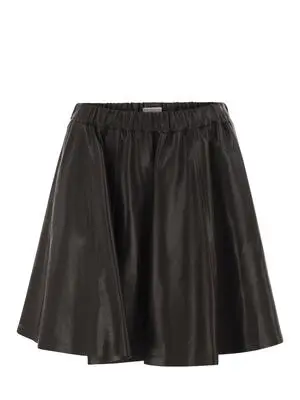 Brunello Cucinelli Flared Nappa Leather Skirt With Elasticated Waist - Brown