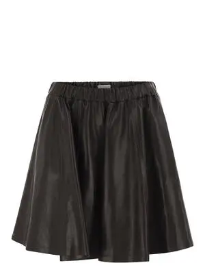 Brunello Cucinelli Flared Nappa Leather Skirt With Elasticated Waist - Brown