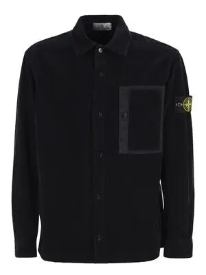 Stone Island Cotton Corduroy Overshirt With Compass Badge - Blue