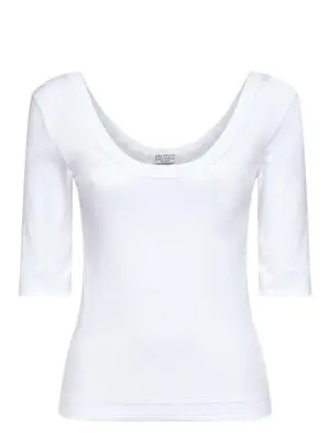 Brunello Cucinelli BRUNELLO CUCINELLI Ribbed Stretch Cotton Jersey T-shirt Multicolor
