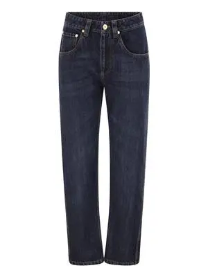 Brunello Cucinelli Authentic Denim Straight Trousers With Embellished Detail - Multicolor