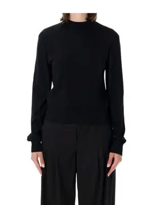 LANVIN High Neck Long Sleeve Sweater With Back Tie Detail - Black