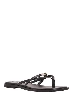Steve Madden Catalina Flat Flip Flops - Black Leather