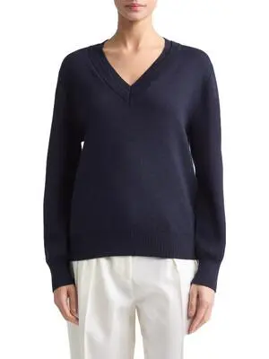 RÓHE Double V-neck Merino Wool Sweater - Navy