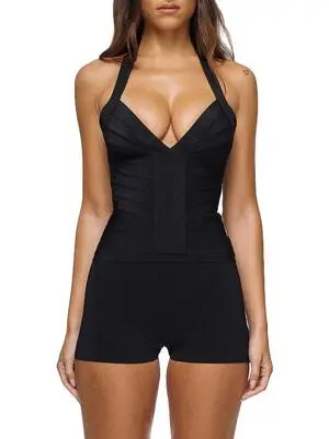 House Of Cb Contour Plunge Halter Bandage Dress - Black