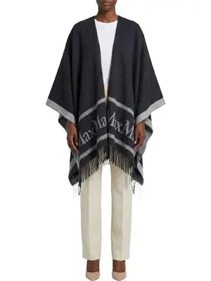 Max Mara Logo Trimmed Poncho - Blue