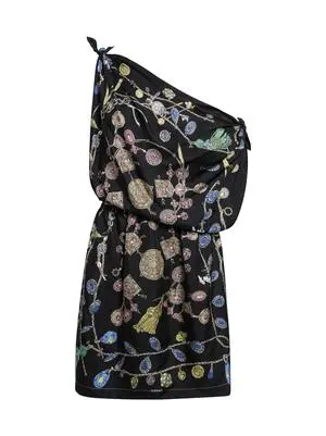 Versace Black Printed Silk Twill Dress - Multicolor