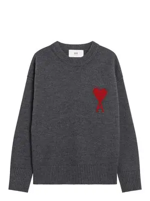 AMI Paris Grey Virgin Wool De Coeur Sweater - Gray