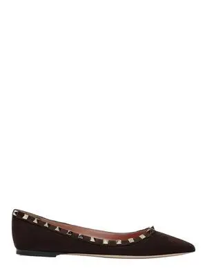 Valentino Garavani Valentino Garavani Suede Rockstud Ballet Flats Brown