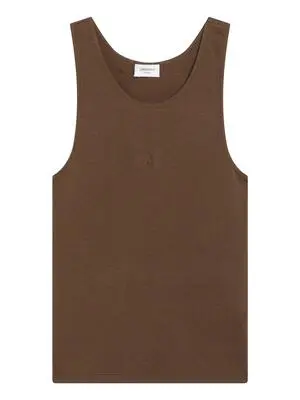 Saint Laurent Cassandre Ribbed Cotton Jersey Tank Top - Brown