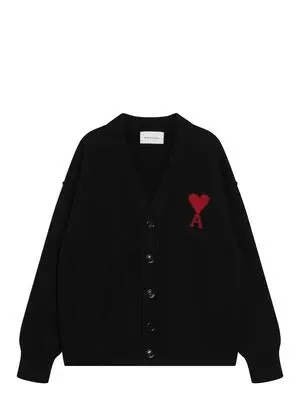 AMI Paris Merino Wool " De Coeur" Cardigan - Black