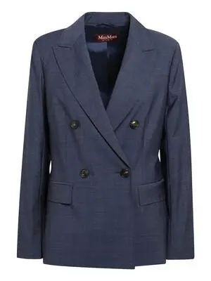 Max Mara Double-breasted Jacket In Wool Canvas - Blue