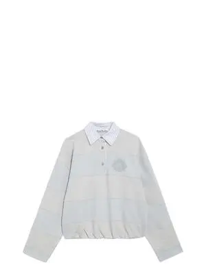 Acne Studios Striped Cotton Fleece Polo Sweatshirt - Blue