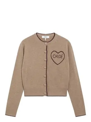 Chloé Light Wool And Cashmere Logo Cardigan - Brown