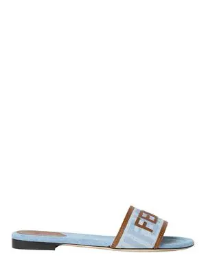 Fendi Sunshine Slides In Light Denim-effect Ff Jacquard - Blue