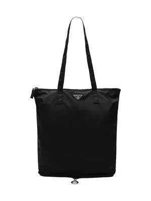 Prada Saffiano Leather Charm With Re-nylon Tote Bag - Black