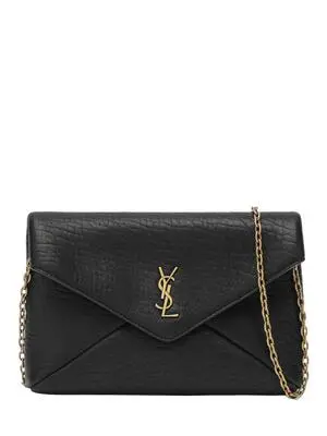 Saint Laurent Cassandre Chain Pouch In Lambskin Leather - Black
