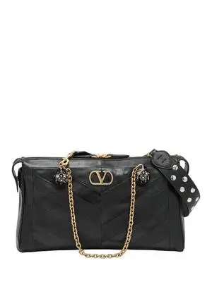 Valentino Garavani Leather Chevron Patchwork Bag - Black