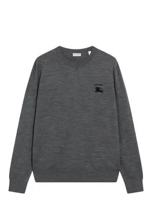 Burberry Wool Crewneck Sweater With Equestrian Knight Design - Gray