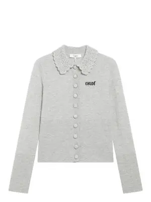 Chloé Slim-fit Logo Wool Cardigan - Gray