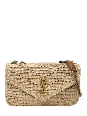 Saint Laurent Loulou Small Chevron Crochet Raffia Bag - Brown