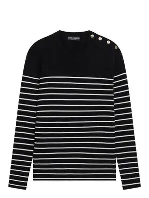 Dolce & Gabbana Striped Virgin Wool Sweater With Logo Buttons - Multicolor