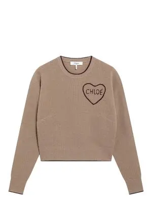 Chloé Light Wool And Cashmere Logo Sweater - Brown