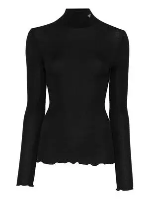 Prada Wool Ribbed Knit High Neck Long Sleeve Top - Black