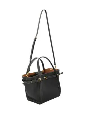 TOD'S Grained Leather T Timeless Tote Bag - Black