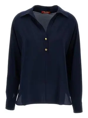 Max Mara Polo Shirt With Gold-tone Buttons - Blue
