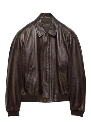 Prada Nappa Leather Bomber Jacket - Brown