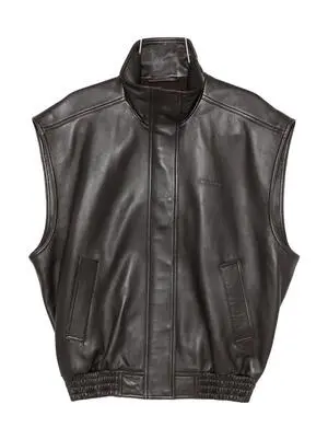 Balenciaga Sleeveless Leather High Neck Zip Vest - Brown
