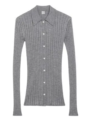 TOTEME Slim Ribbed Shirt In Cashmere And Silk - Gray