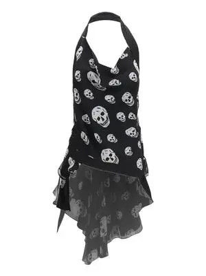 Alexander McQueen Skull Print Asymmetrical Halterneck Top - Black