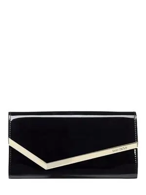 JIMMY CHOO Patent Calf Leather Clutch Bag With Chain Strap - Black