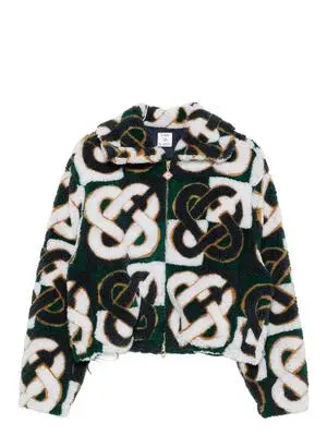 Casablanca Fleece Texture Monogram Print High Neck Zip-up Jacket - White