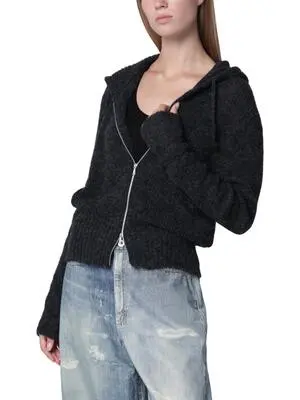 Our Legacy Mélange Alpaca Blend Zip-up Hooded Cardigan - Black