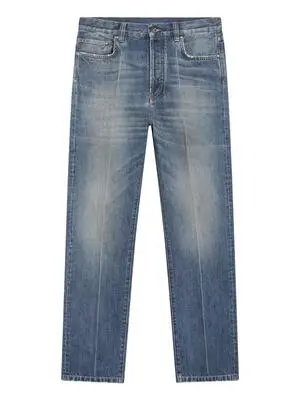 Versace Distressed Straight-leg Jeans In Denim - Blue