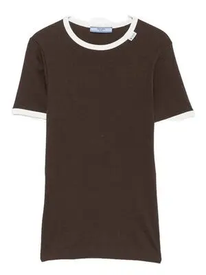 Prada Cotton Ribbed Knit Crewneck T-shirt - Brown