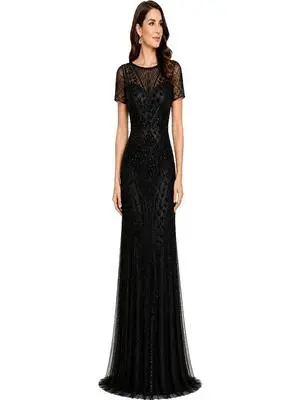 LARA NEW YORK High Neck Beaded Gown - Black