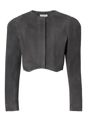 Alaïa Cropped Suede Jacket - Grey