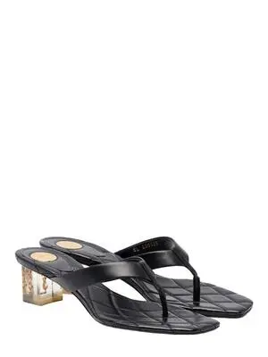 Saint Laurent Cassandre Leather Thong Sandals - Black