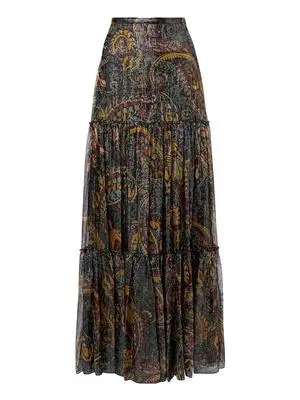 Etro Paisley Silk-blend Tiered Maxi Skirt - Multicoloured