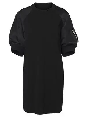 Sacai Cotton Mini Dress With Nylon Accents - Black