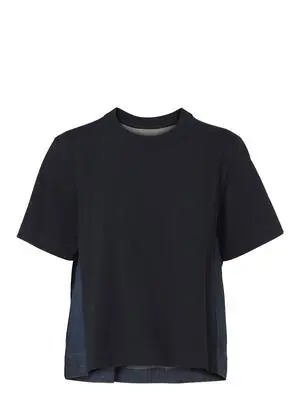 Sacai Cotton Jersey And Denim T-shirt With Chest Pocket - Blue