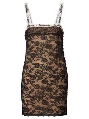 Saint Laurent Lace Mini Dress - Black