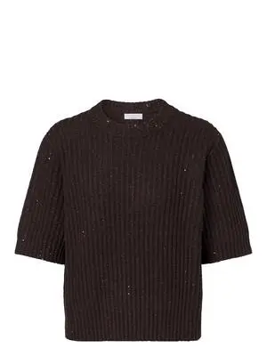 Brunello Cucinelli Ribbed-knit Cashmere And Wool-blend Sweater - Brown